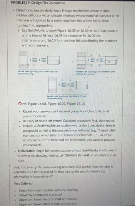 Solved PROBLEM 9: Design Fits Calculation - Directions: you | Chegg.com