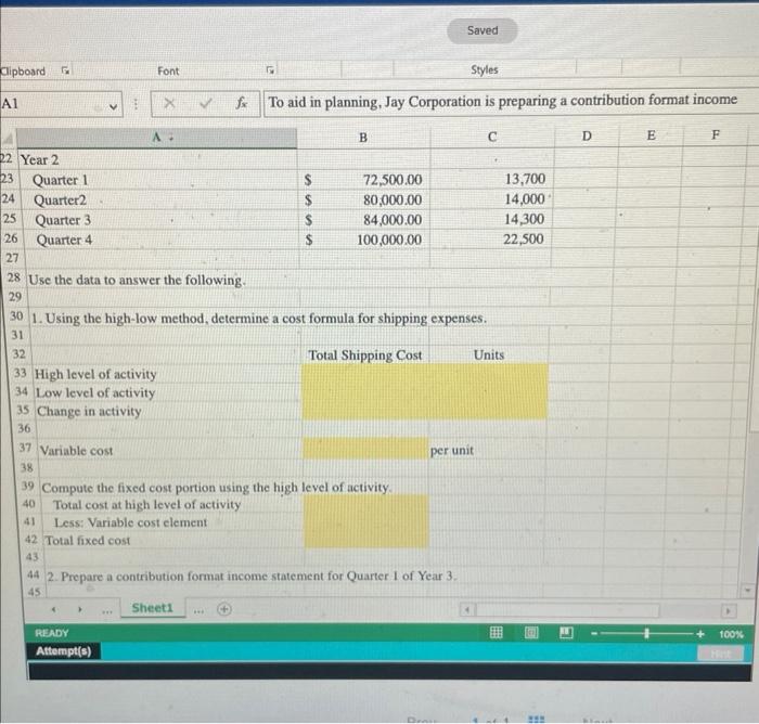 Solved Answers needed for the highlighted cells, formula | Chegg.com