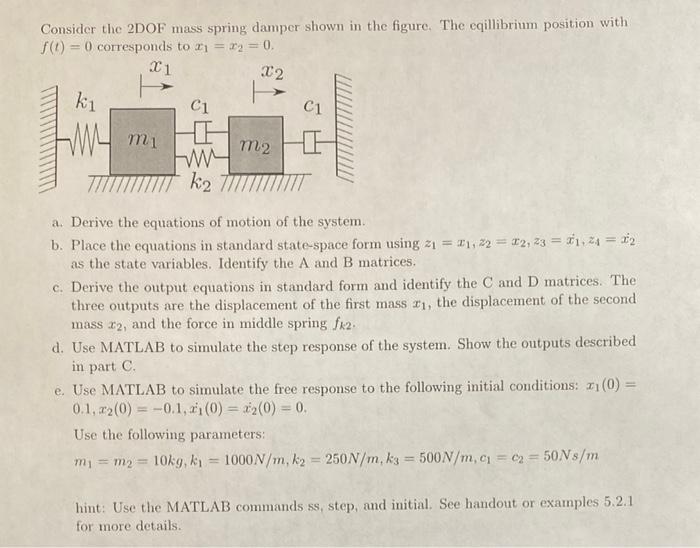 Solved Consider the 2DOF mass spring damper shown in the | Chegg.com