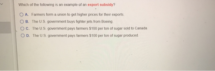 Solved Which of the following is an example of an export | Chegg.com