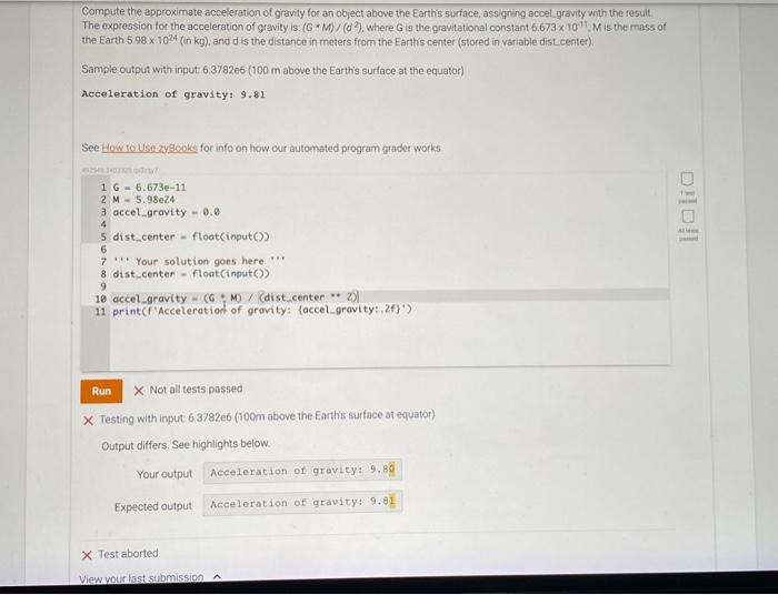 Solved Compute the approximate acceleration of gravity for | Chegg.com