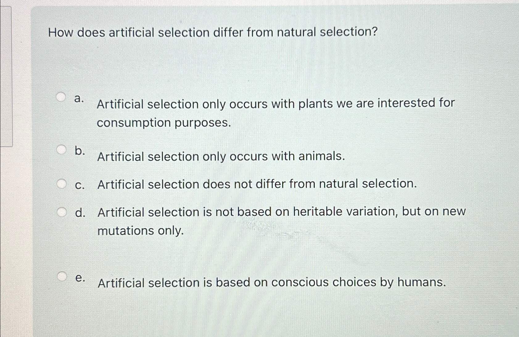 Solved How does artificial selection differ from natural | Chegg.com