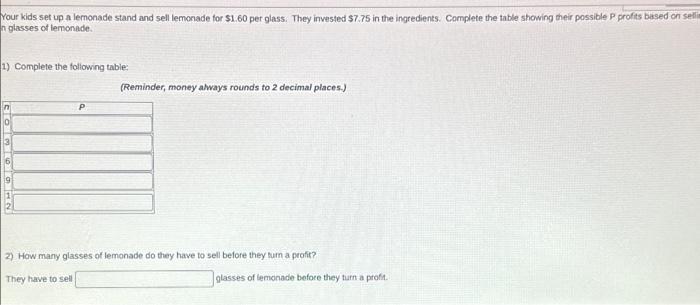 Solved Your kids set up a lemonade stand and sell lemonade | Chegg.com