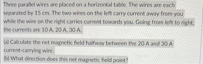 Solved Three parallel wires are placed on a horizontal | Chegg.com