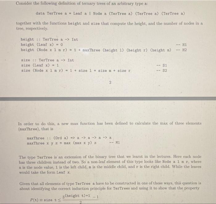 Solved Consider the following definition of ternary trees of | Chegg.com