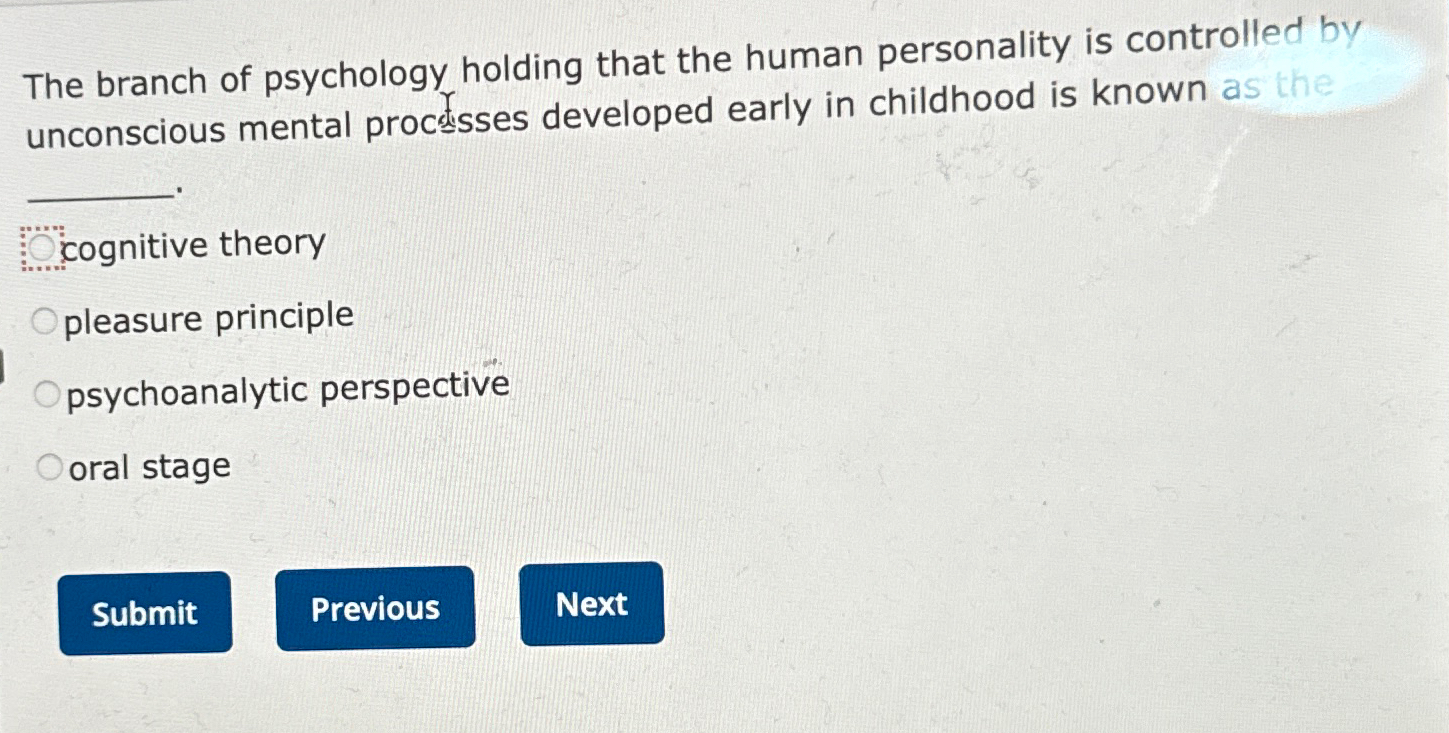 Solved The branch of psychology holding that the human | Chegg.com