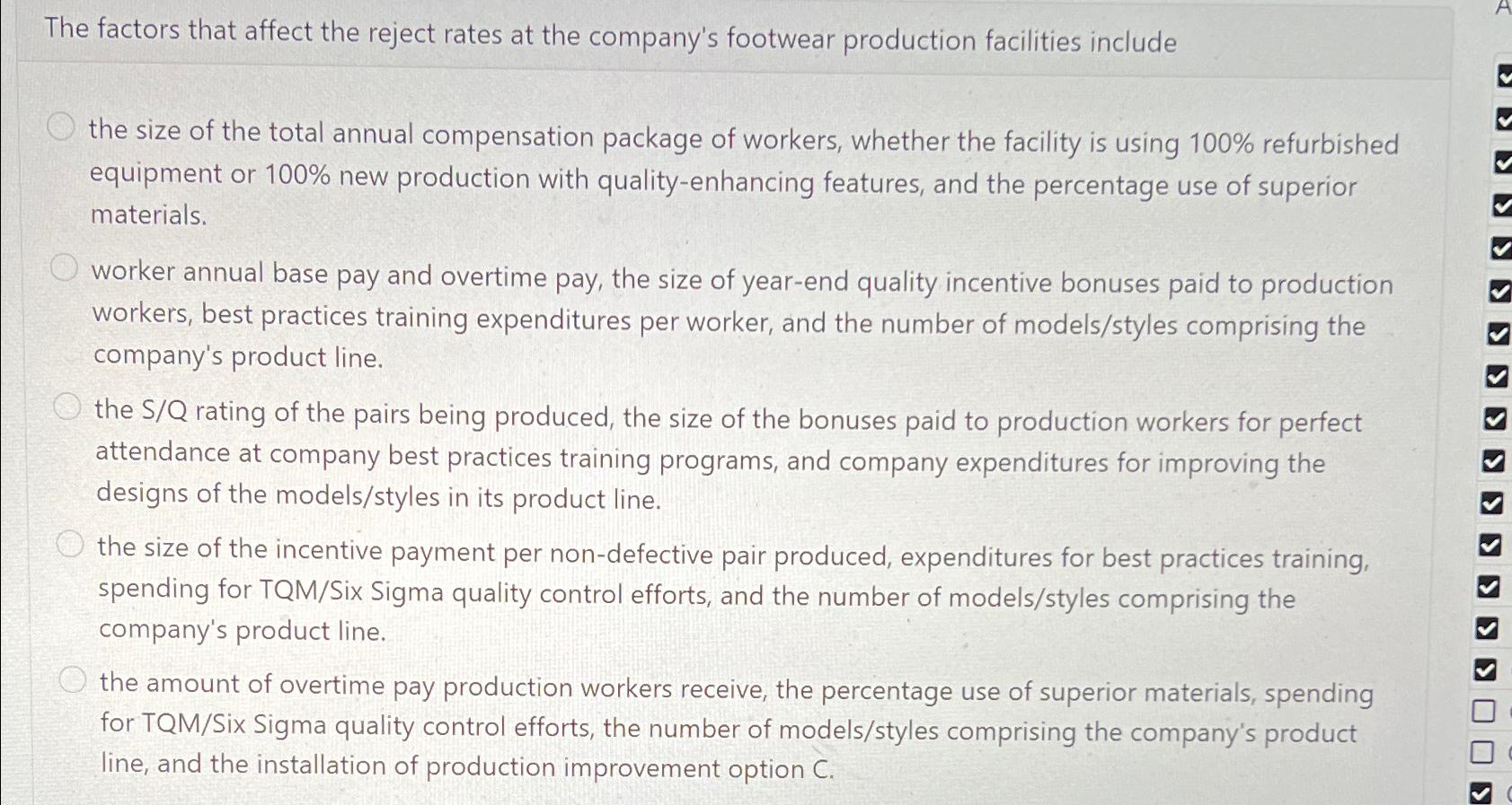 Solved The factors that affect the reject rates at the | Chegg.com