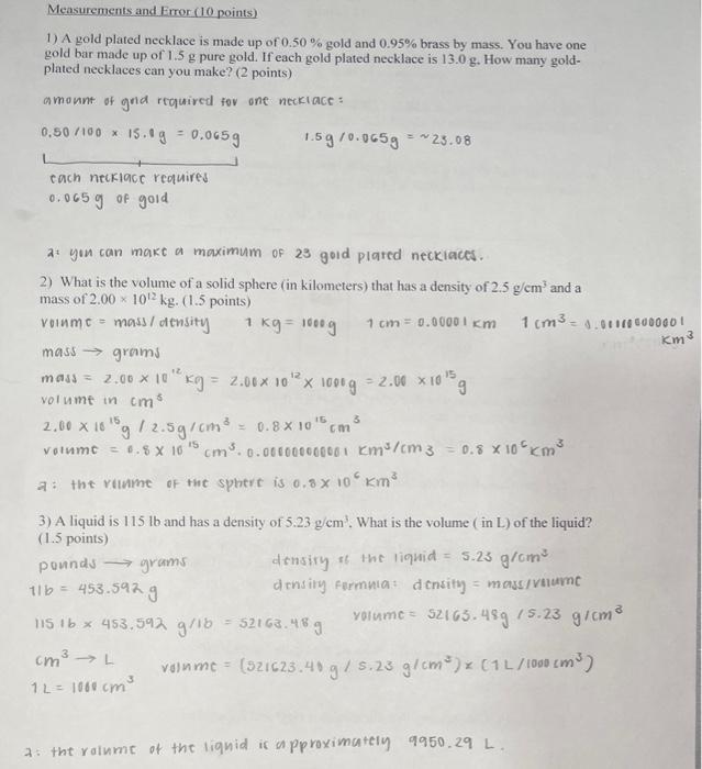 Solved 1) A gold plated necklace is made up of 0.50% gold | Chegg.com