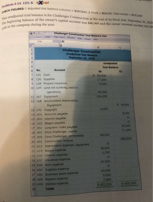 Solved oblem 4-3A LO1, 6 excel CHECK FIGURES: 1. This | Chegg.com