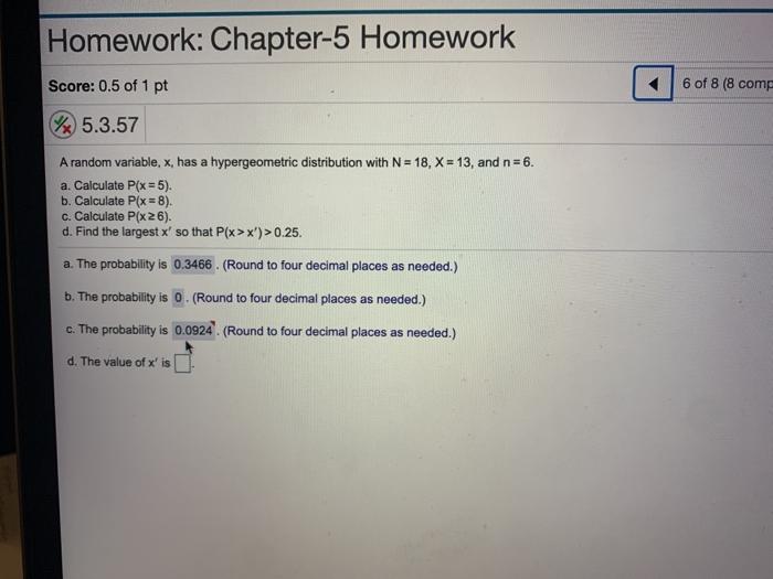 Solved Homework: Chapter-5 Homework Score: 0.5 of 1 pt A 6 | Chegg.com