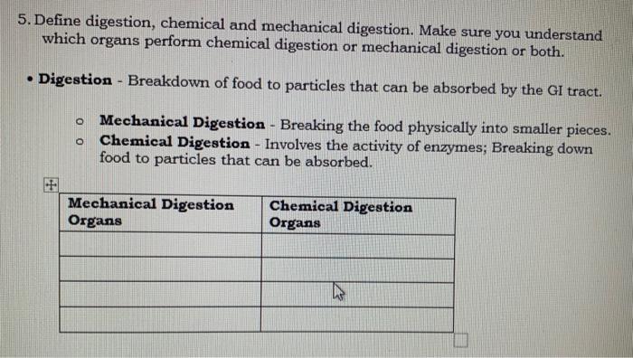 Solved 5. Define digestion, chemical and mechanical | Chegg.com