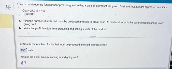 Solved The cost and revenue functions for producing and | Chegg.com
