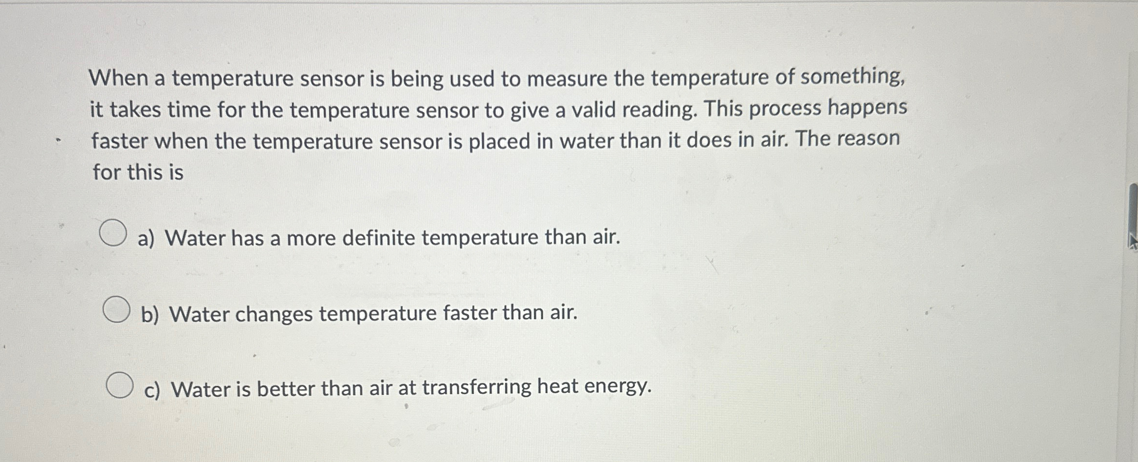 Solved When a temperature sensor is being used to measure | Chegg.com