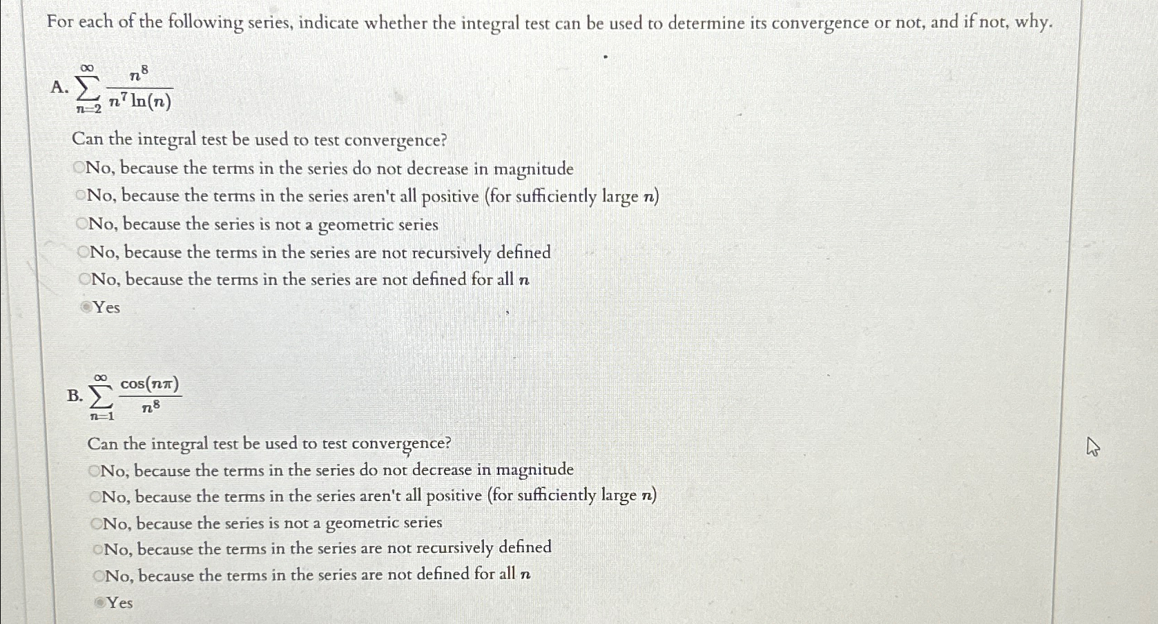 Solved For each of the following series, indicate whether | Chegg.com
