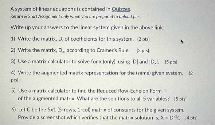 Solved System of 5 Equations in 5 Unknowns: Matrices \& | Chegg.com
