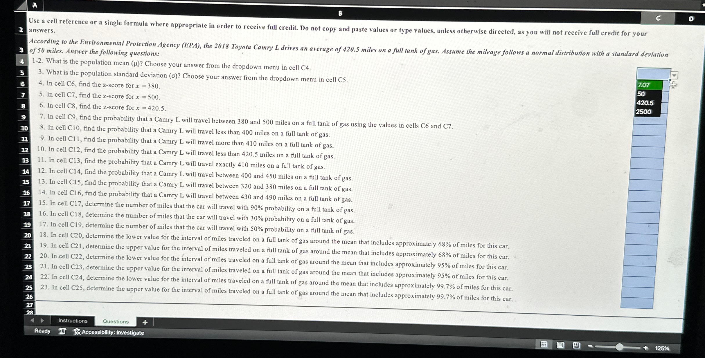 I need help solving this excel sheet for statistics | Chegg.com