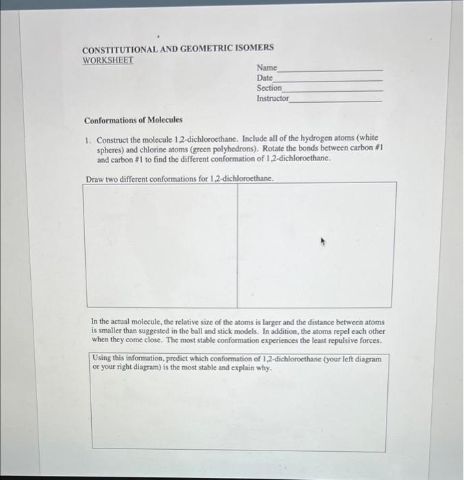 Solved CONSTITUTIONAL AND GEOMETRIC ISOMERS WORKSHEET Name | Chegg.com