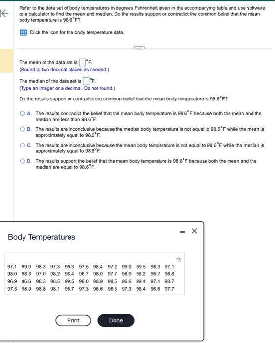 Solved Refer to the data set of body temperatures in degrees | Chegg.com