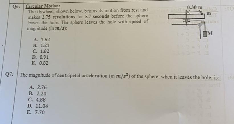Solved Q6: Circular Motion:The flywheel, shown below, begins | Chegg.com