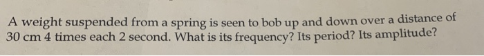 Solved A weight suspended from a spring is seen to bob up | Chegg.com