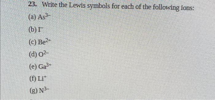 Solved 23. Write the Lewis symbols for each of the following | Chegg.com