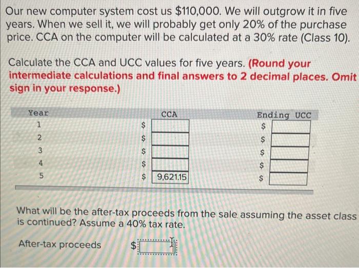 Our new computer system cost us $110,000. We will | Chegg.com