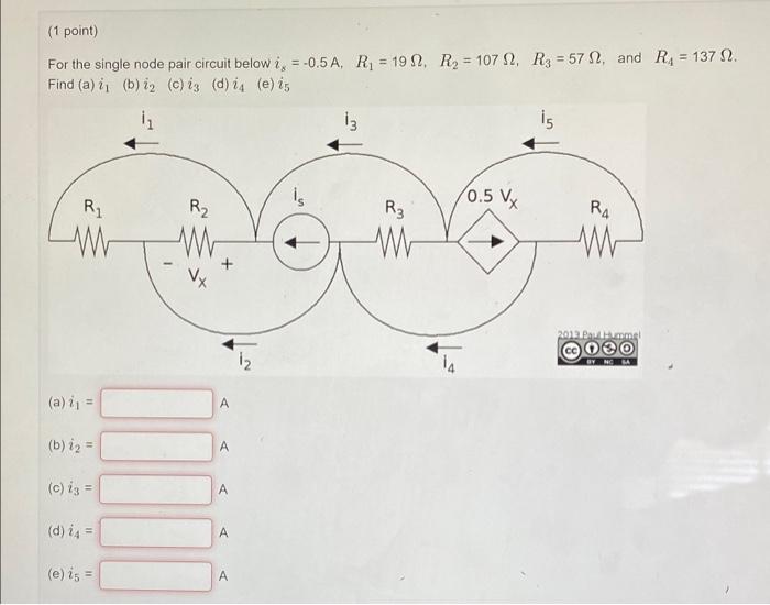 Solved (1 point) For the single node pair circuit below i, = | Chegg.com
