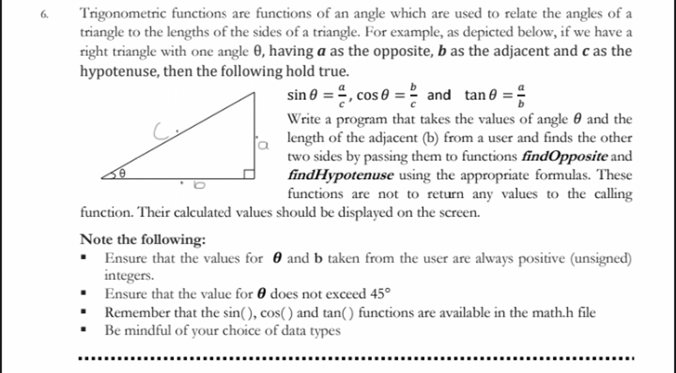 Solved 6.Trigonometric functions are functions of an angle | Chegg.com
