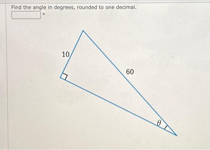 Solved Find the angle in degrees, rounded to one decimal. | Chegg.com