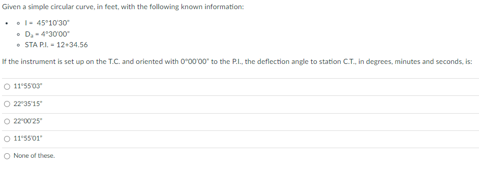 Solved Given a simple circular curve, in feet, with the | Chegg.com