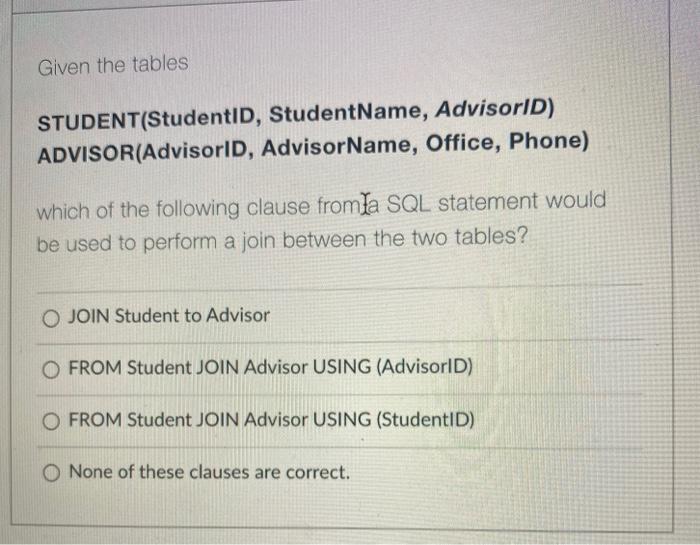 Solved Given the tables STUDENT(StudentID, StudentName, | Chegg.com
