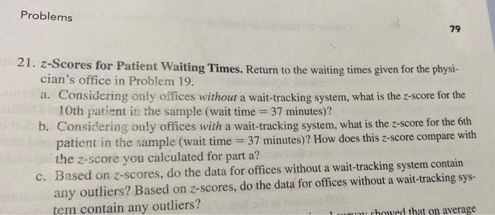 Solved Problems 79 21. z-Scores for Patient Waiting Times. | Chegg.com
