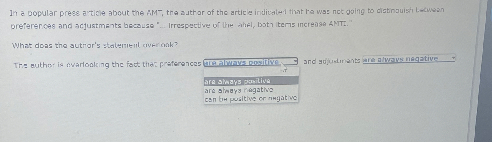 Solved In a popular press article about the AMT, the author | Chegg.com
