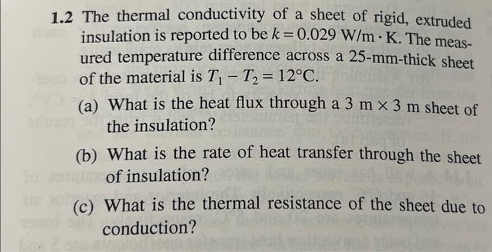 Solved 1.2 The thermal conductivity of a sheet of rigid, | Chegg.com