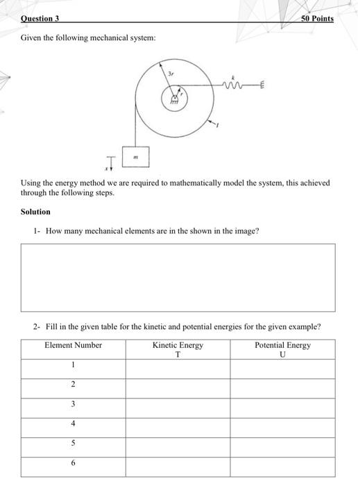 Solved Question 3 50 Points Given the following mechanical | Chegg.com