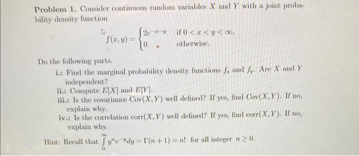 Solved Problem 1. Consider continuous random variables X and | Chegg.com