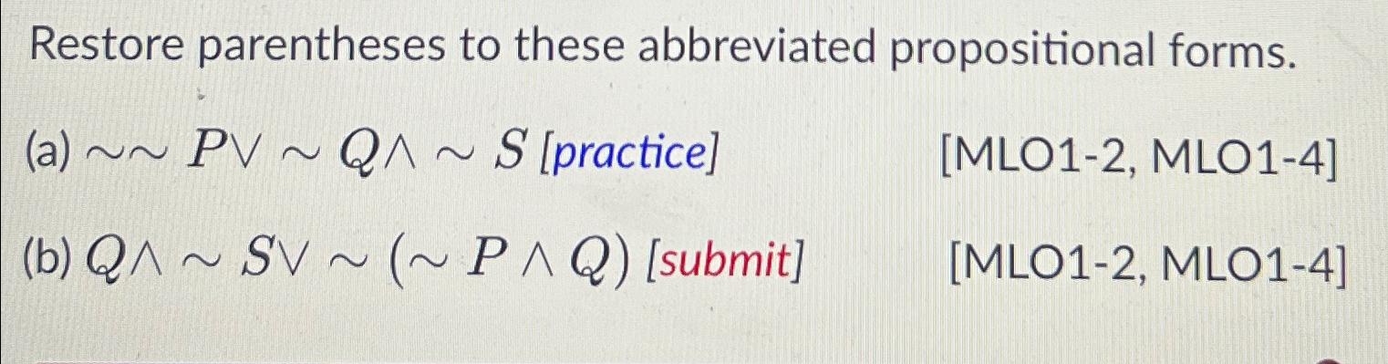 Solved Restore parentheses to these abbreviated | Chegg.com