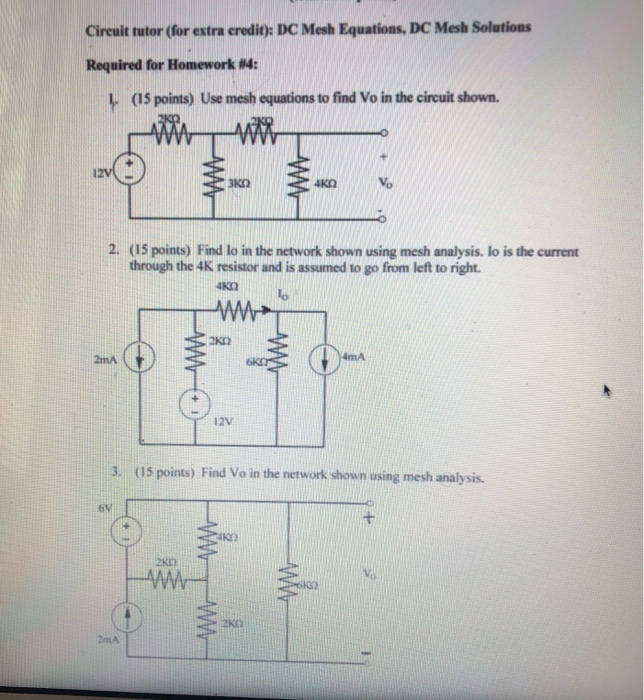 Solved Circuit tutor (for extra credit): DC Mesh Equations, | Chegg.com