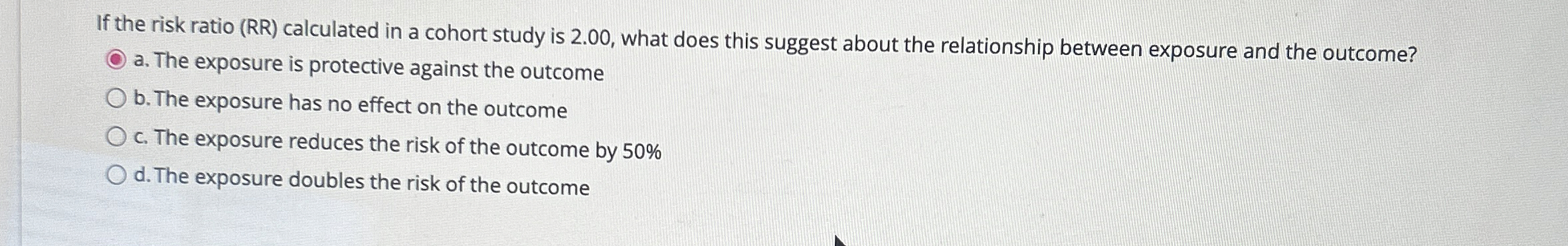 Solved If the risk ratio (RR) ﻿calculated in a cohort study | Chegg.com