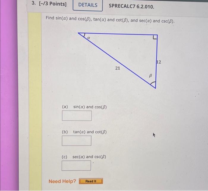 Solved 3. [-/3 Points] DETAILS Find sin(a) and cos(3), | Chegg.com