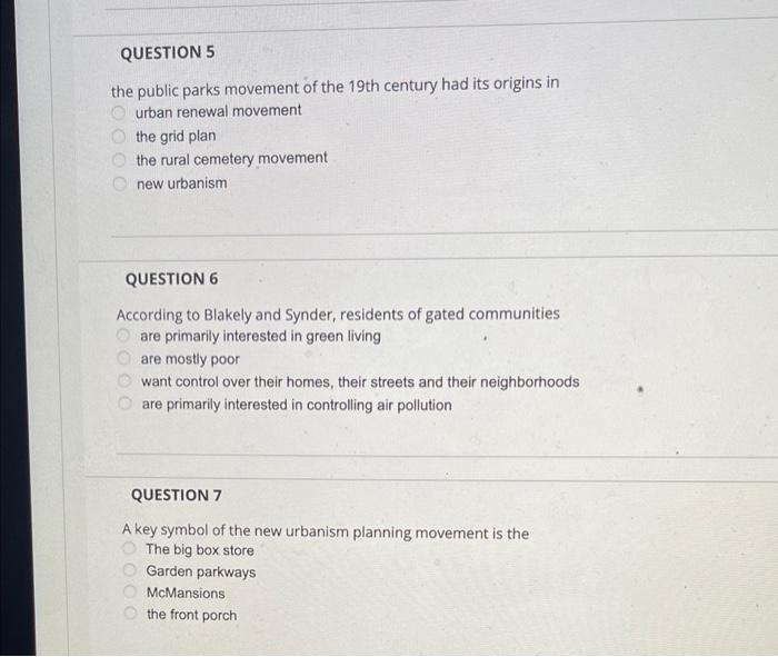 Solved QUESTION 5 the public parks movement of the 19th | Chegg.com
