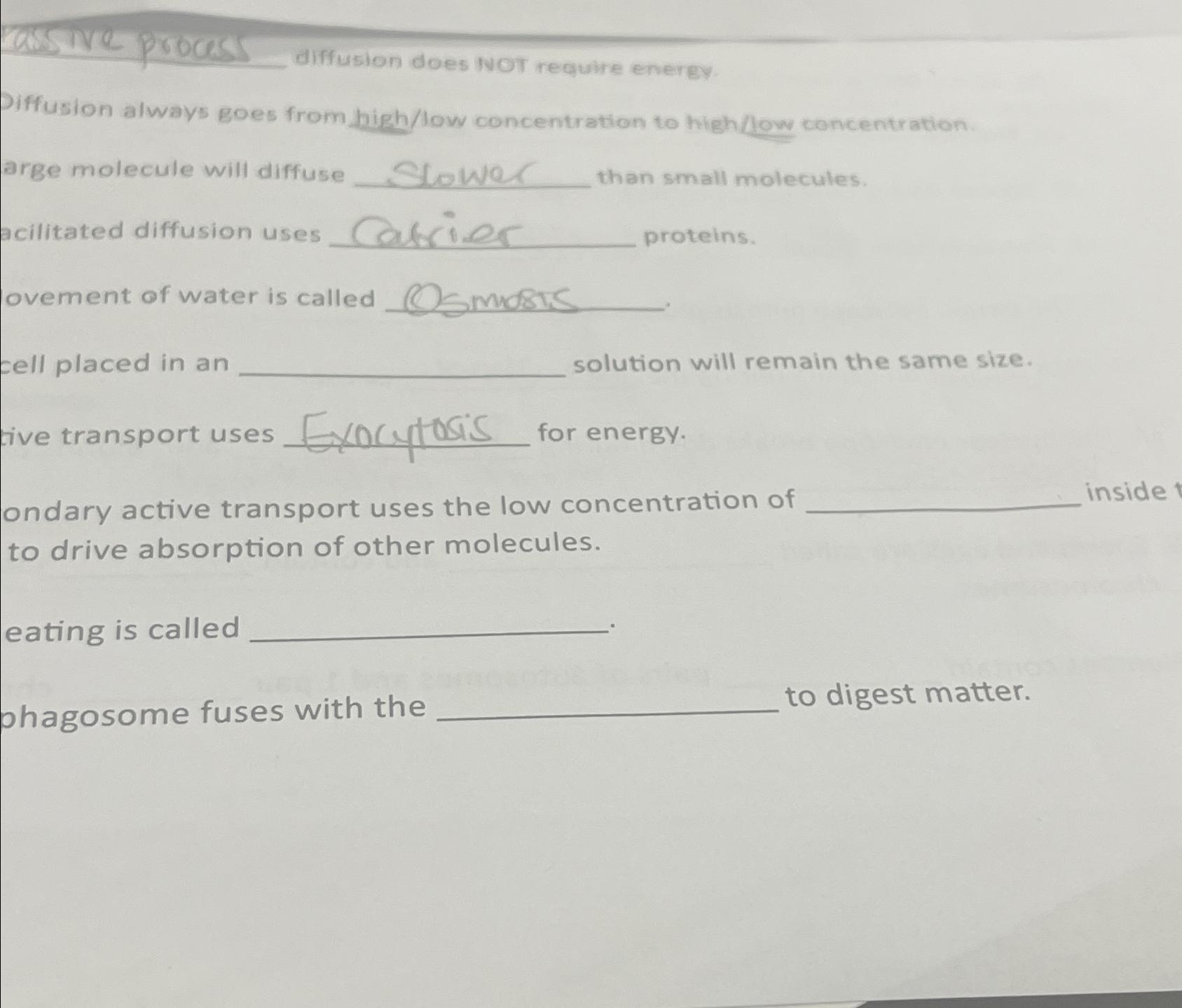 Solved Qassive process diffusion does not require | Chegg.com
