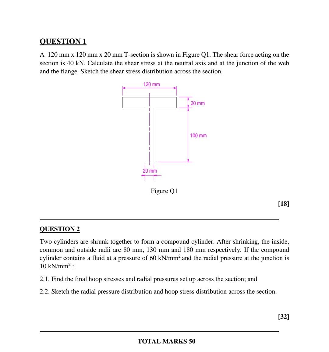 Solved QUESTION 1 A 120 mm x 120 mm x 20 mm T-section is | Chegg.com