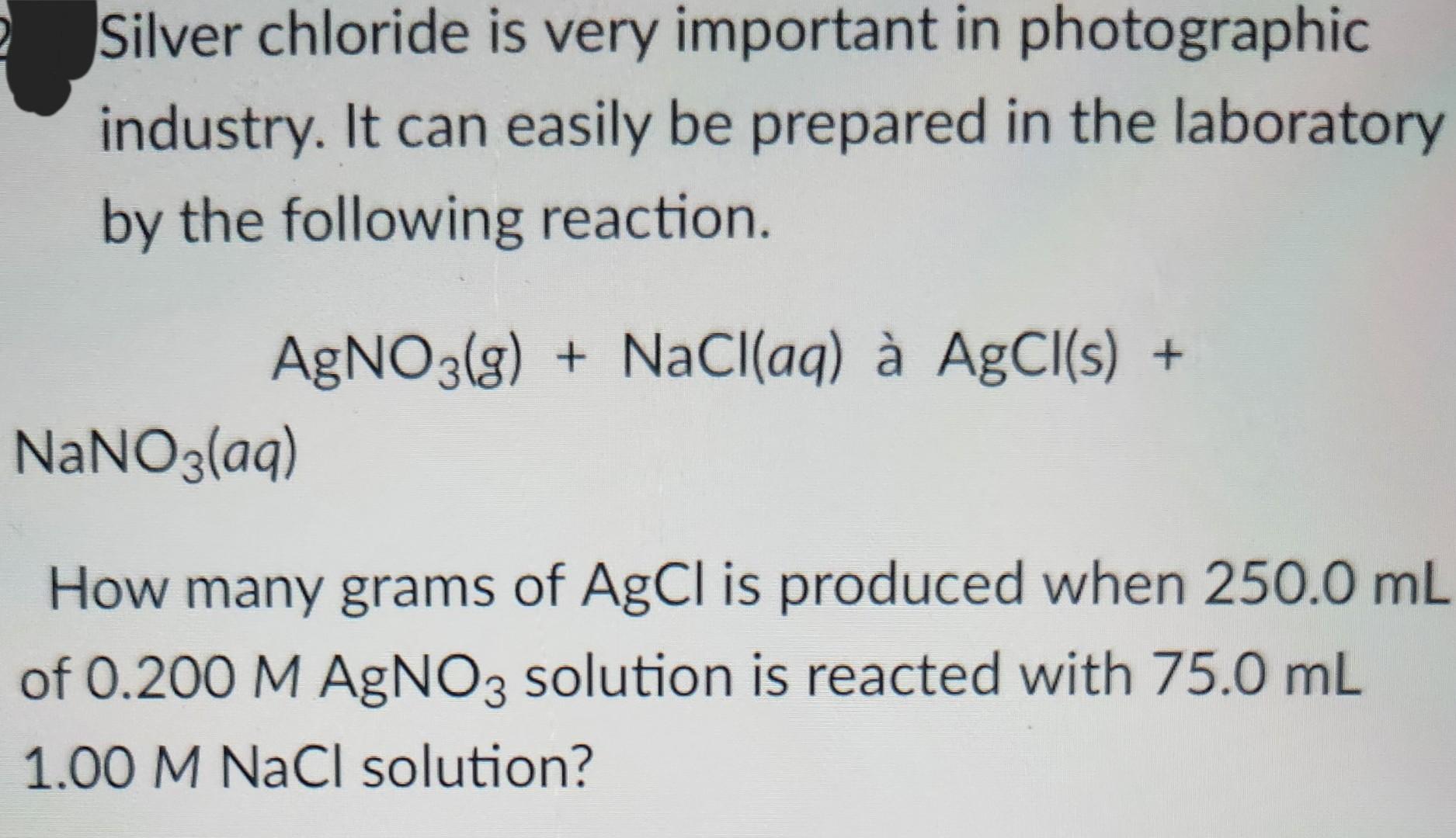 Solved Silver chloride is very important in photographic | Chegg.com