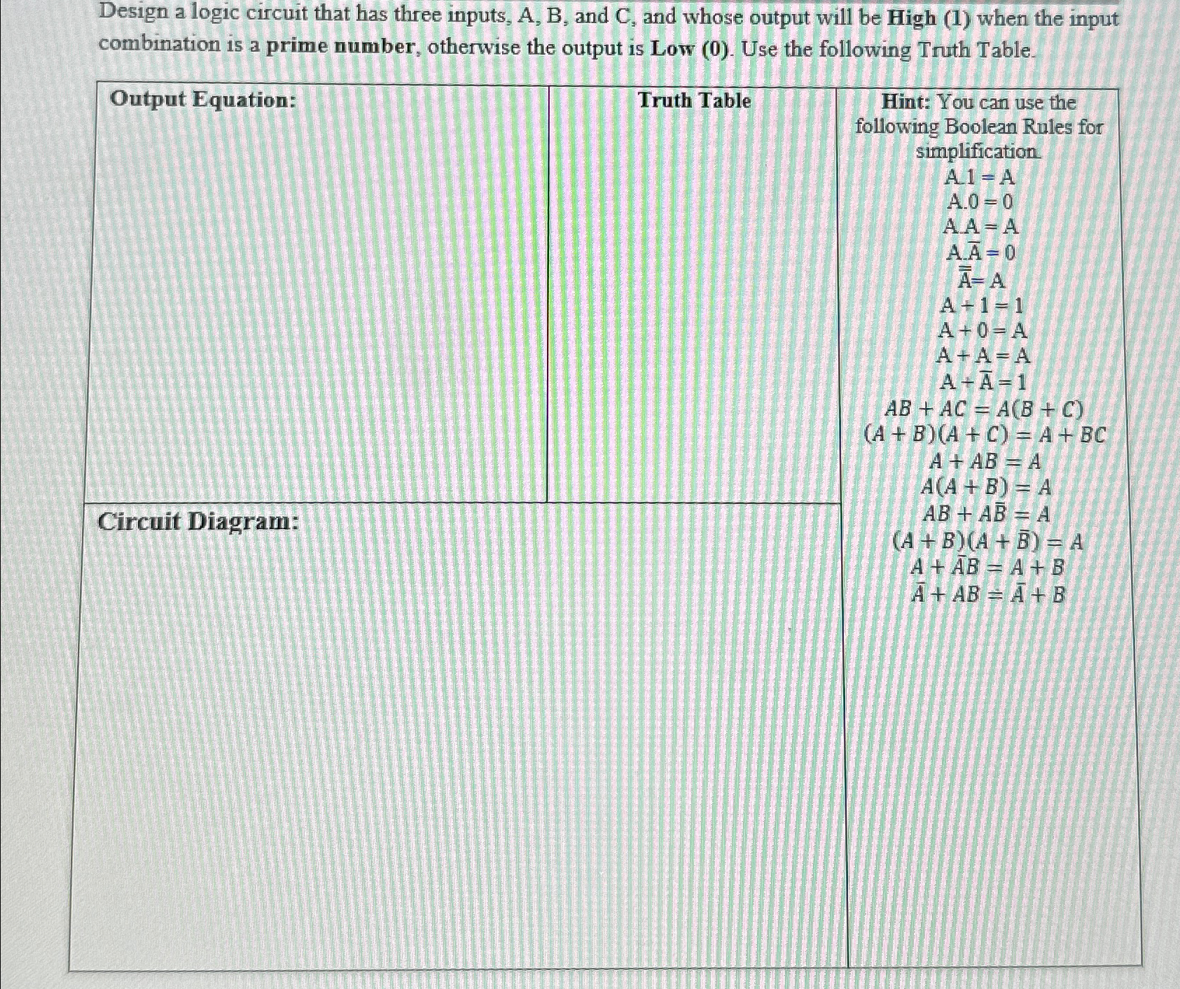 Solved Design a logic circuit that has three inputs, A, ﻿B, | Chegg.com
