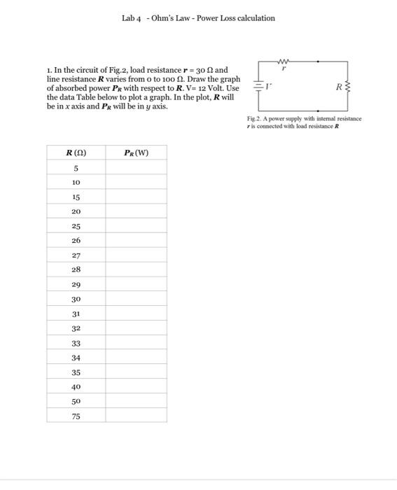 Solved Lab 4 - Ohm's Law - Power Loss calculation 1. In the | Chegg.com