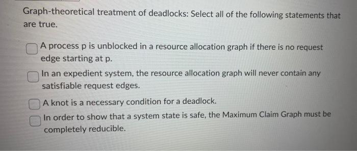 Solved Graph-theoretical treatment of deadlocks: Select all | Chegg.com