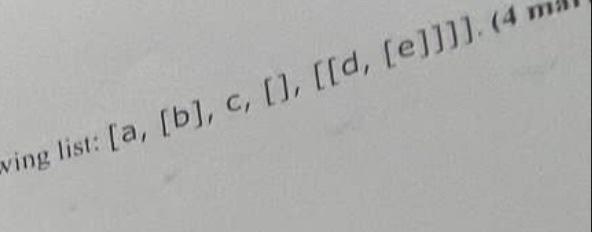 Solved ving list: [a,[b],c,[],[[d,[e]]]],(4m | Chegg.com
