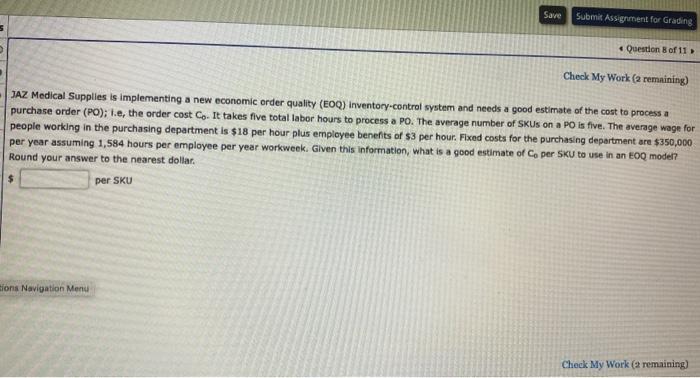 Solved Save Submit Assignment for Grading • Question of 11 | Chegg.com