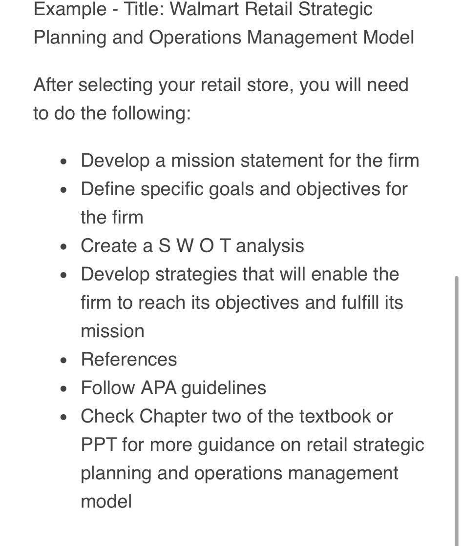 Solved Example - ﻿Title: Walmart Retail Strategic Planning | Chegg.com